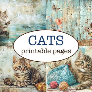 25 Printable CAT PAGES / Junk Journal / Animals Scrapbooking Paper ...