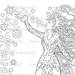 Snow Queen Coloring Page, Line Art, Snow Flakes, Instant Download ...