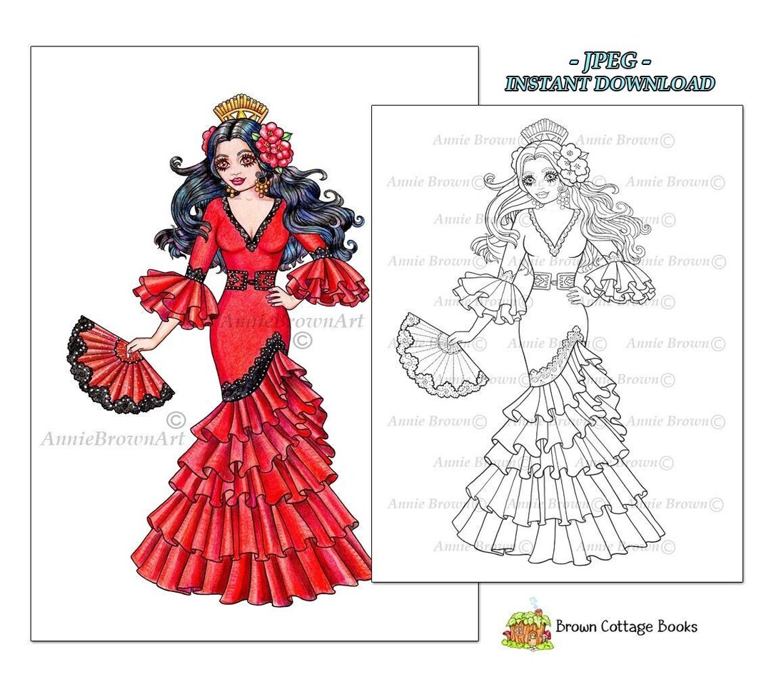 Spanish Dancer Coloring Page Instant Download Printable File Line Art ...