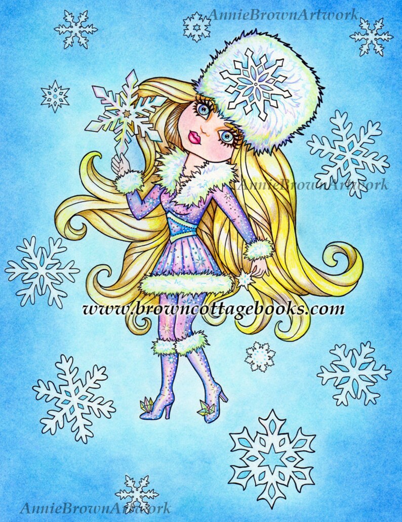 Snow Girl Coloring Page, Fantasy Art, Printable Download, Line Art ...