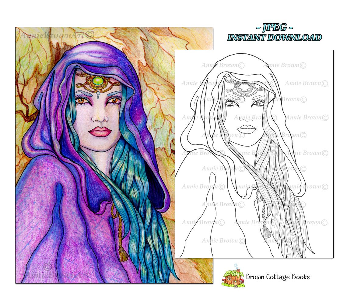 Fae Coloring Page Fantasy Art Printable Download Line Art - Etsy