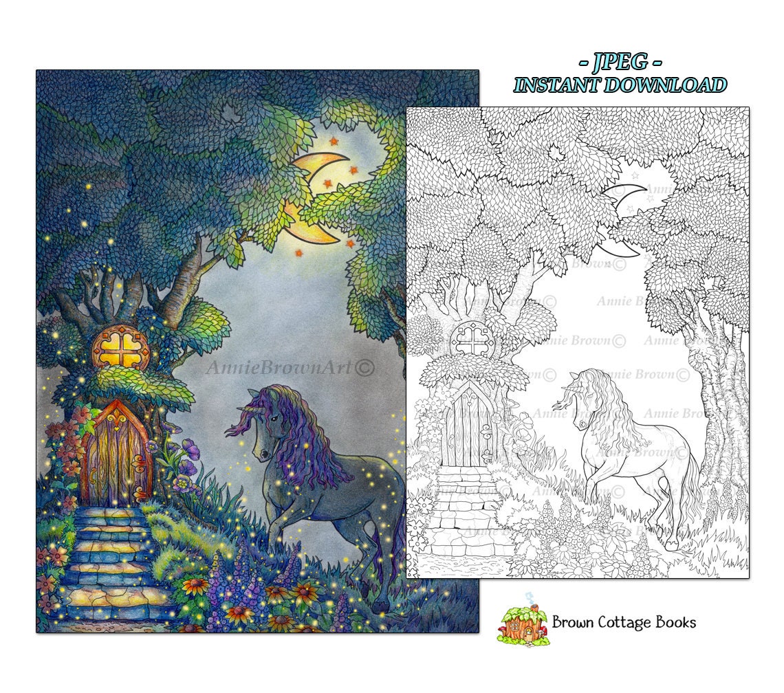 Unicorns Coloring Page Fantasy Art Printable Download Line - Etsy