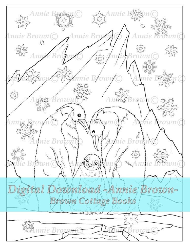 Penguins, Animals, Coloring Page, Printable Download, Arctic, Line Art ...