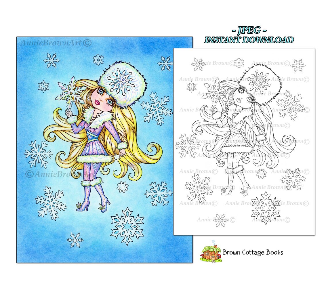 Snow Girl Coloring Page Fantasy Art Printable Download Line - Etsy