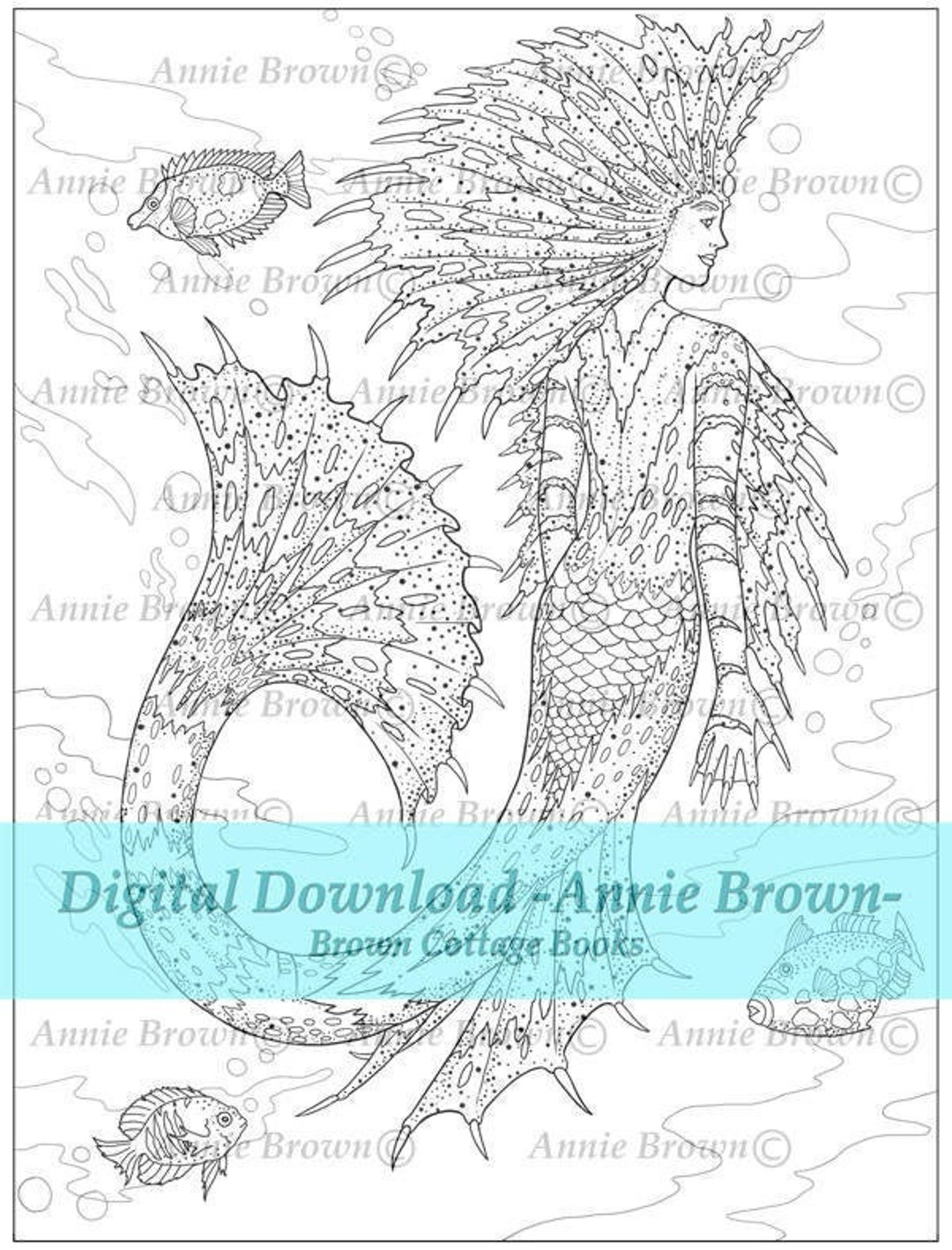 Mermaid Coloring Page Line Art Instant Download Printable - Etsy