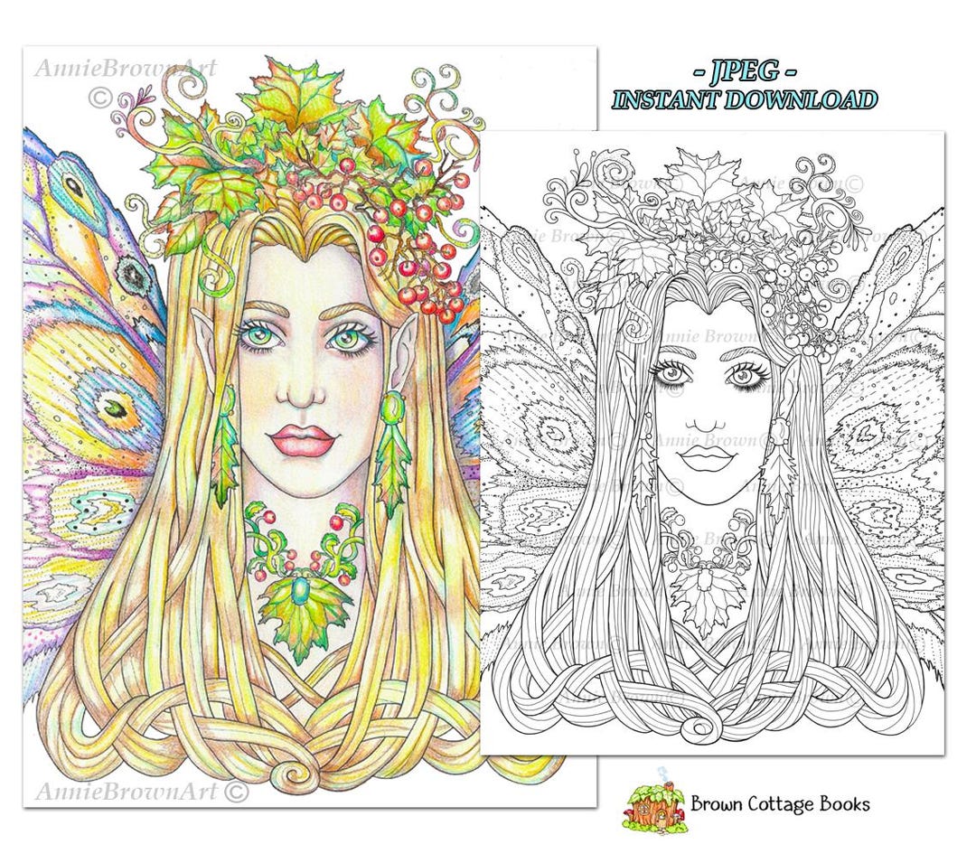 Autumn Fairy Coloring Page Instant Download Printable File Fairies JPEG ...