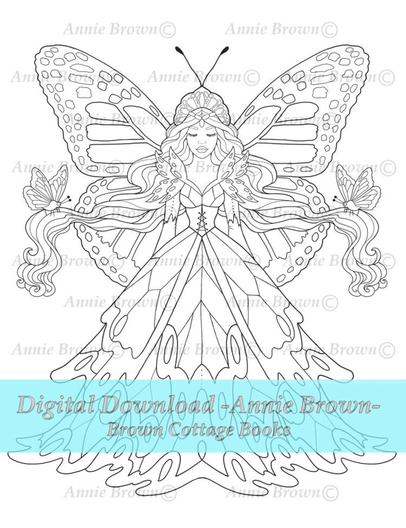 Fairies Coloring Page Fantasy Art Butterfly Wings Printable - Etsy