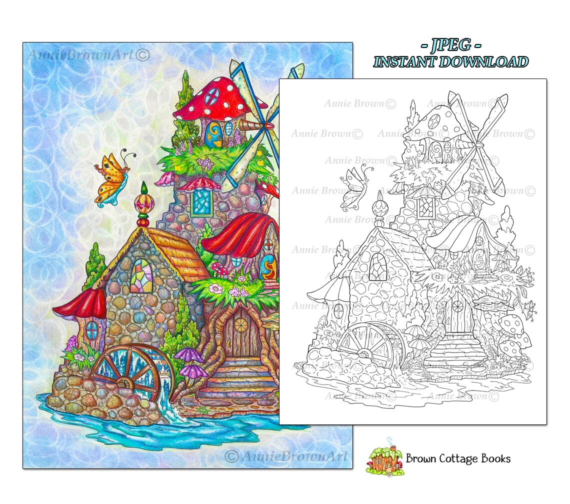 Fairies Water Wheel Home Coloring Page Printable Download - Etsy