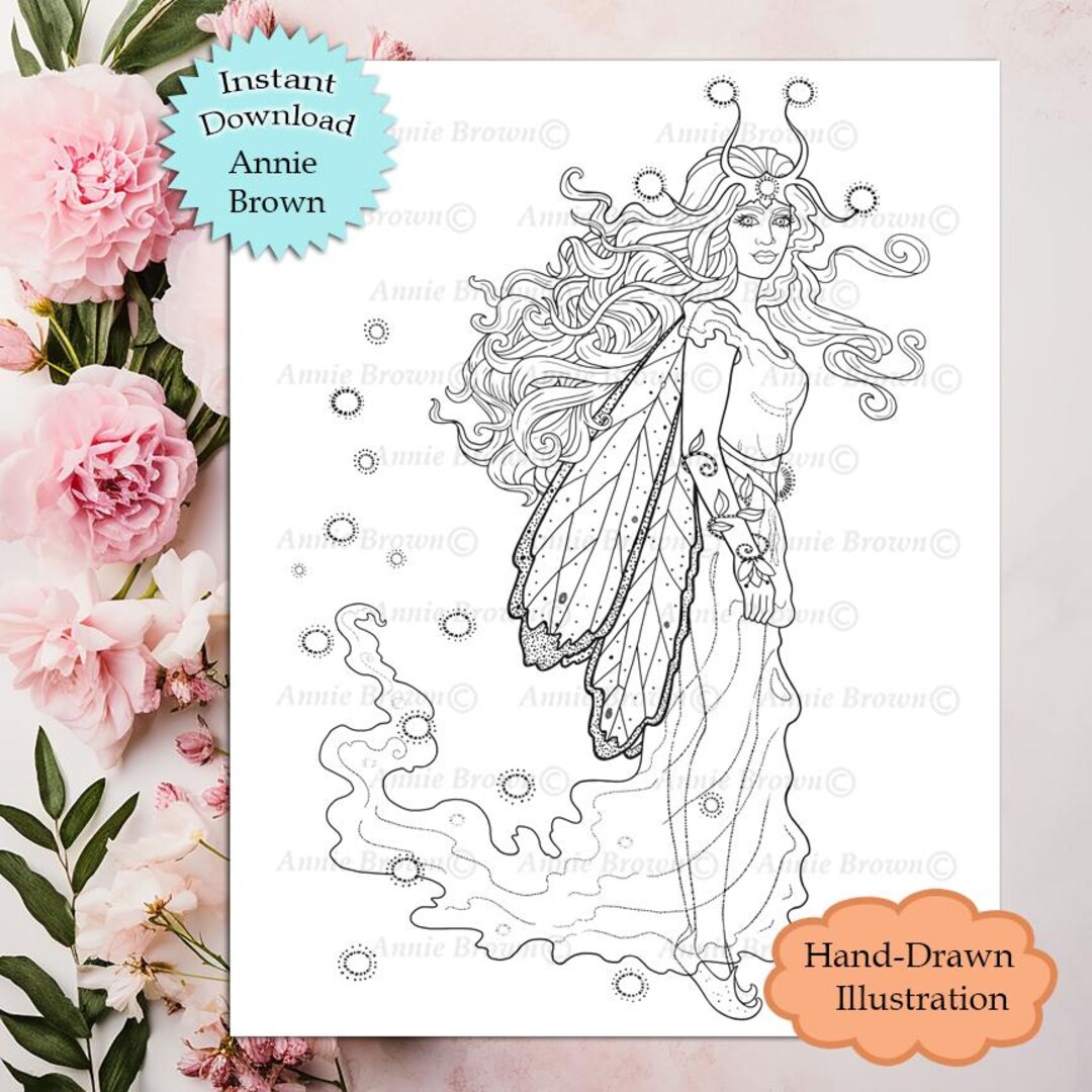 Pollen Fairy Coloring Page Instant Download Printable File Line Art ...
