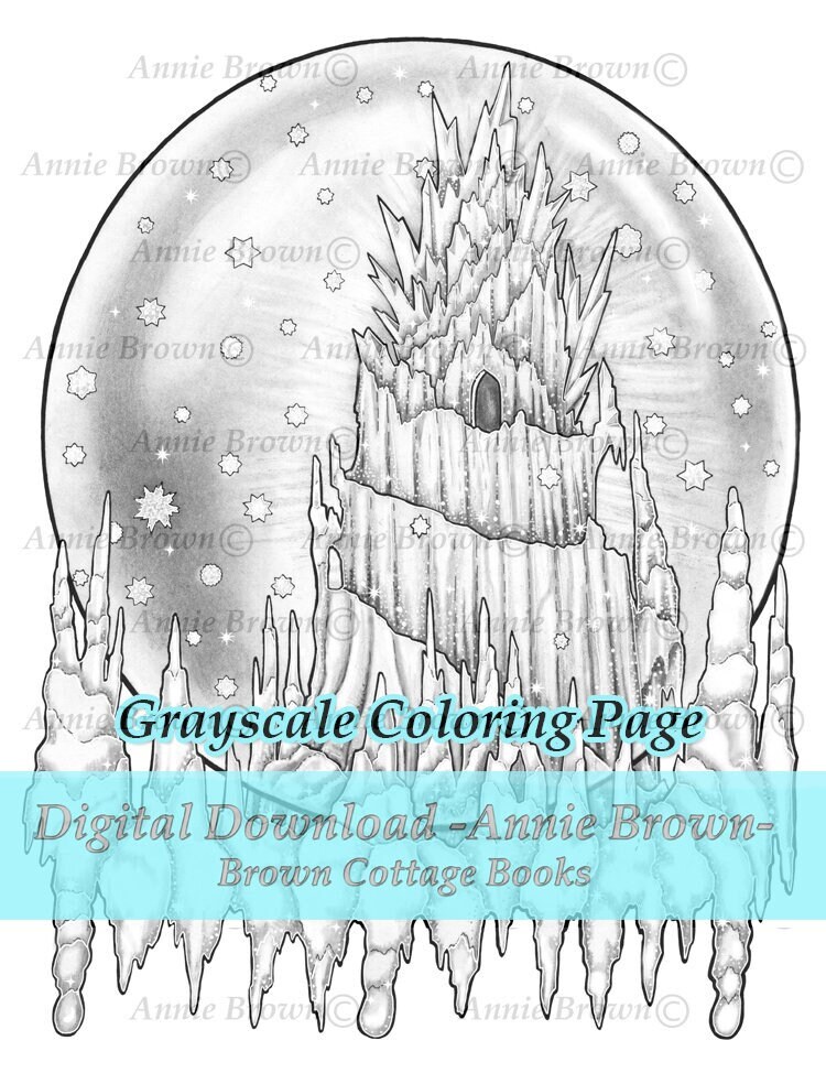 GRAYSCALE Palace Snow Globe Coloring Page Instant Download Printable ...