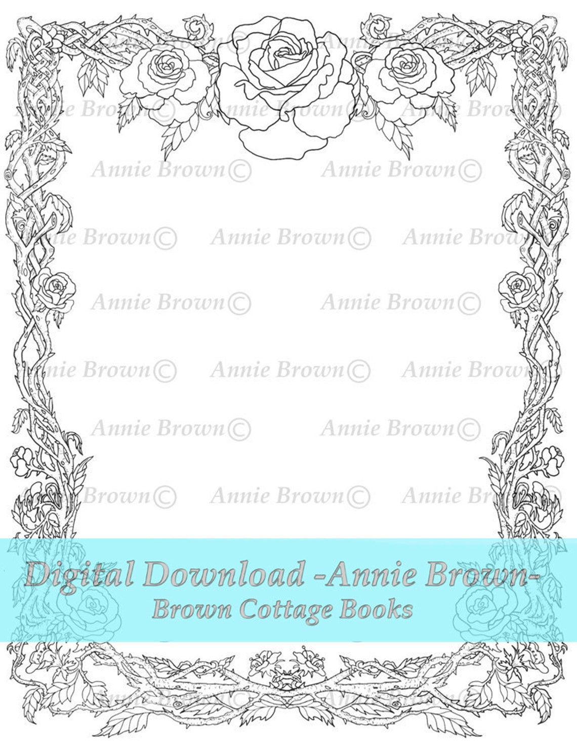 Rose Border Adult Coloring Page Fantasy Printable Download - Etsy