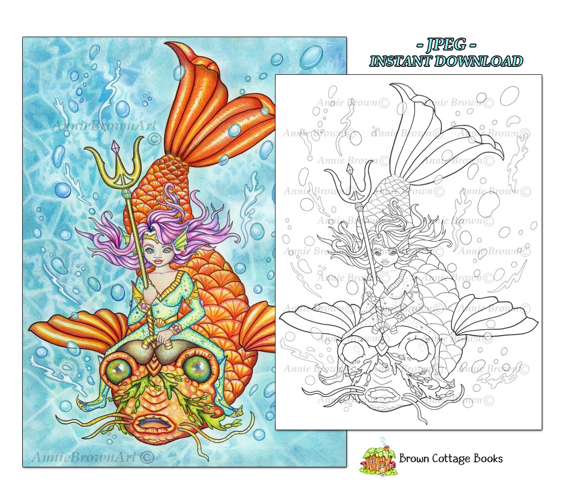 Mermaid Coloring Page Line Art Instant Download Printable - Etsy