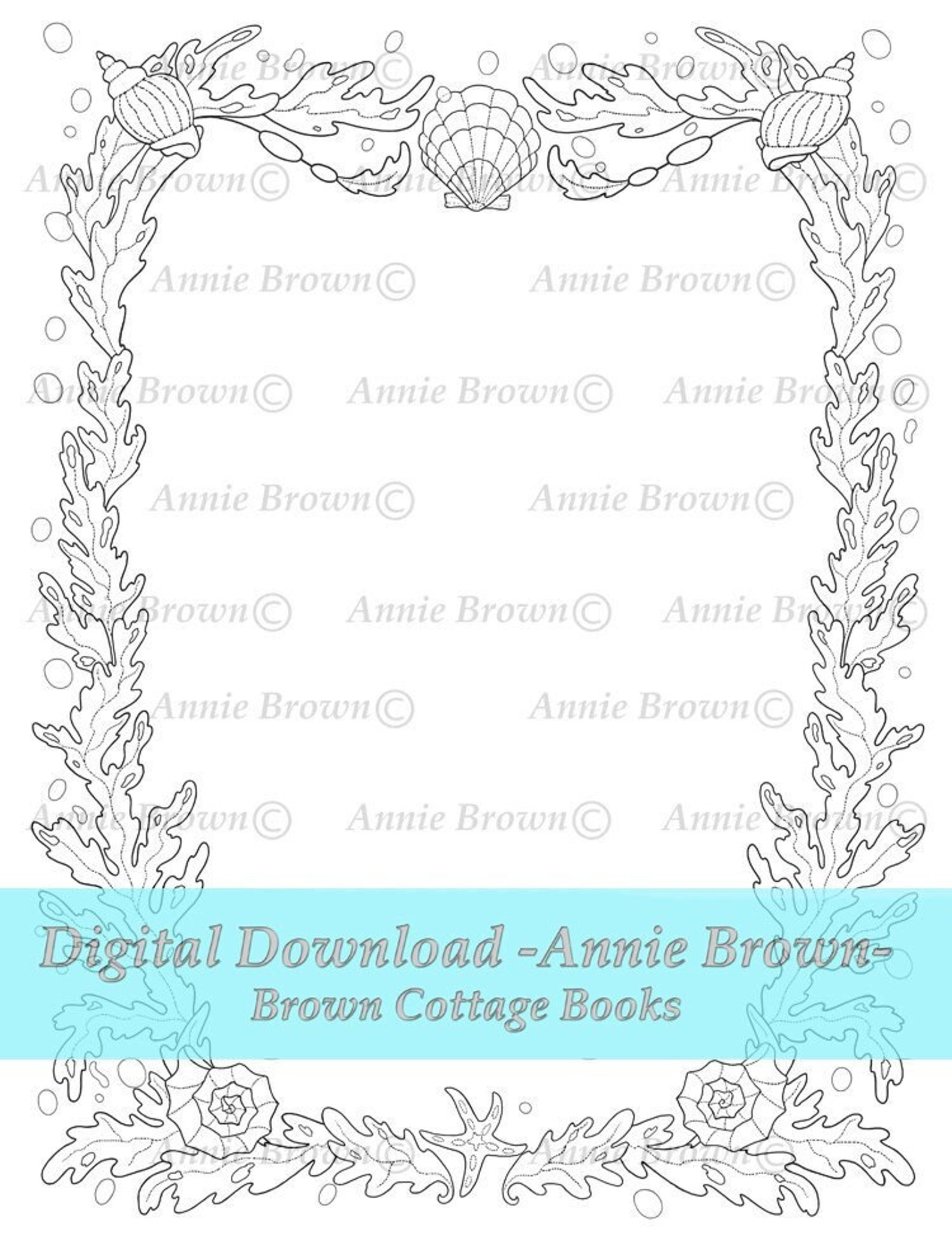 Seaweed Mermaid Border Coloring Page Seashells Printable - Etsy