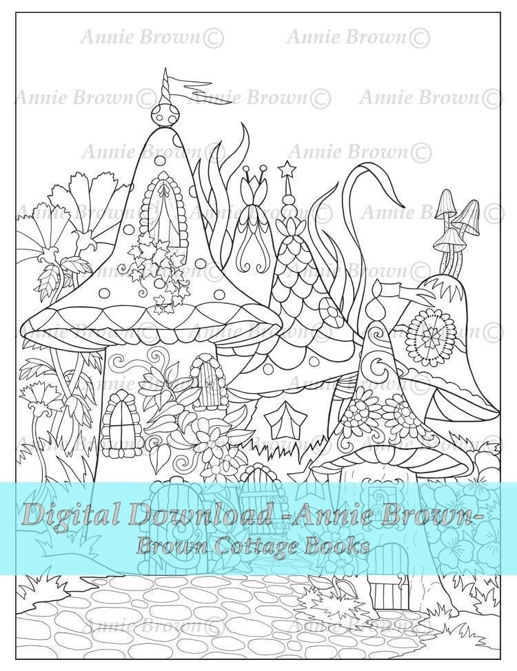 Fairies Home Coloring Page Fantasy Printable Download Line - Etsy
