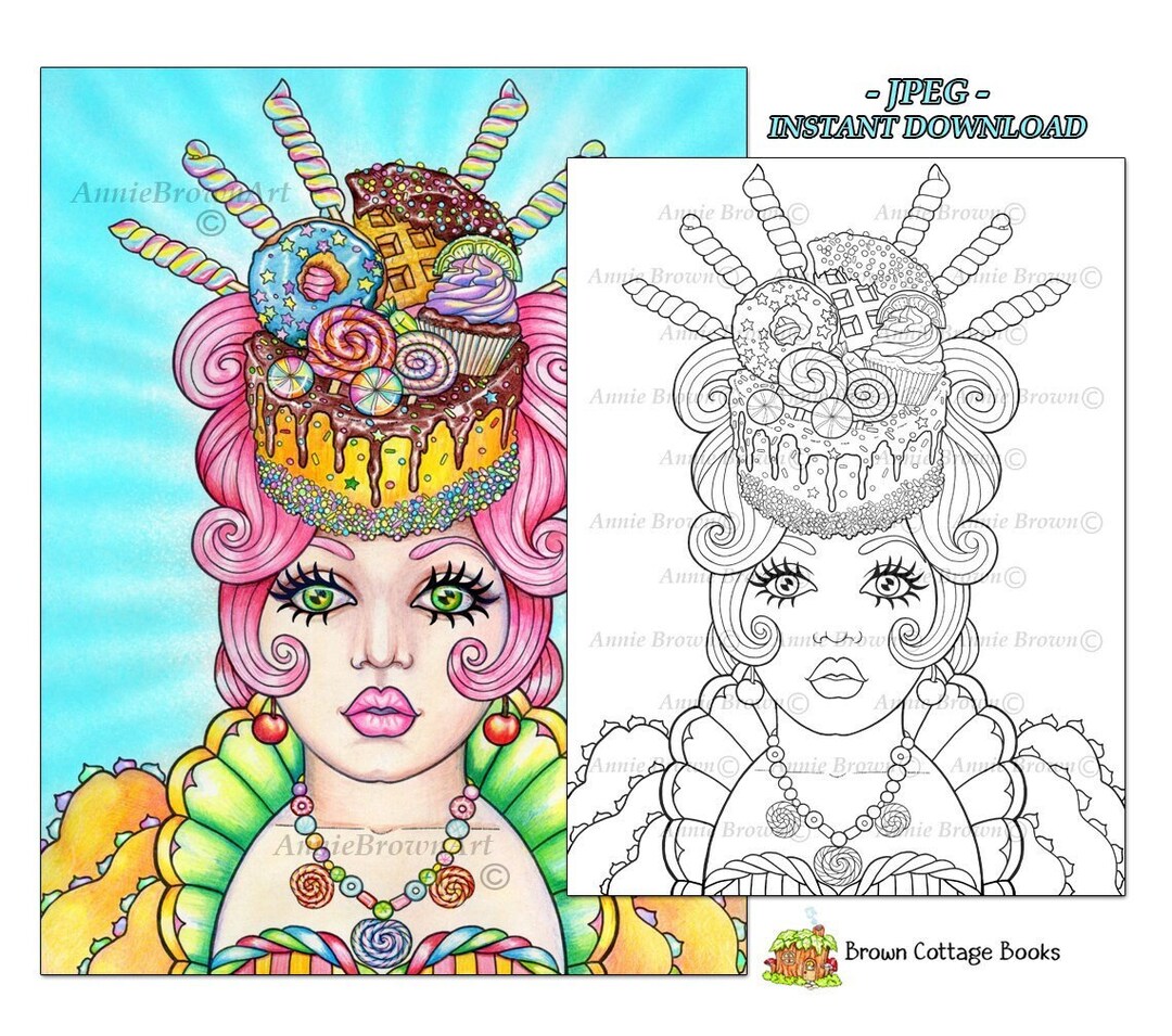 Dessert Coloring Page, Fantasy Art, Printable Download, Sweets, Line ...