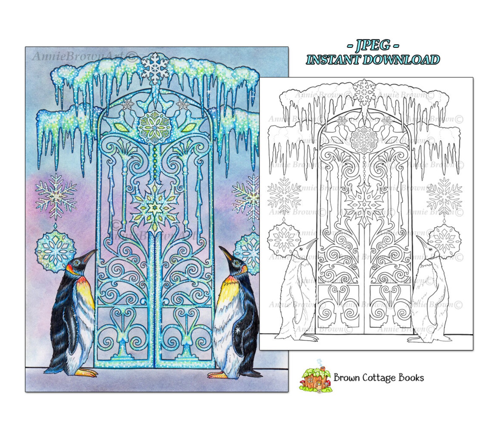 Penguins Coloring Page Fantasy Art Printable Download Line - Etsy