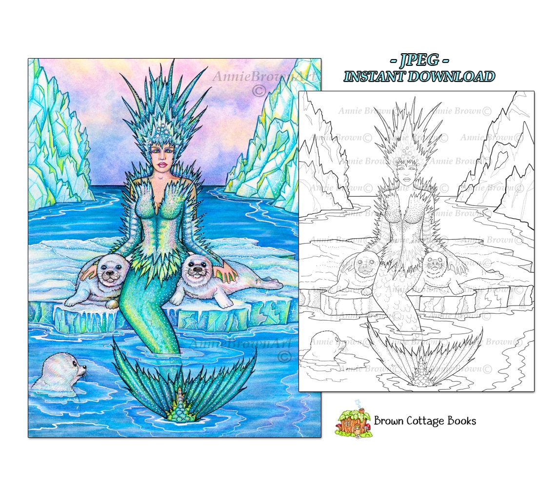 Mermaids Coloring Page Siren Line Art Seals Instant - Etsy Australia