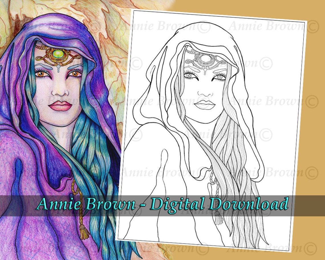Fae Coloring Page Fantasy Art Printable Download Line Art | Etsy