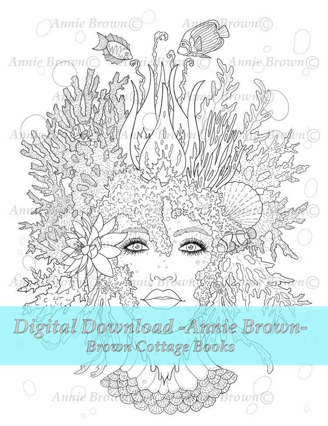 Mermaid Coloring Page Line Art Instant Download Printable - Etsy