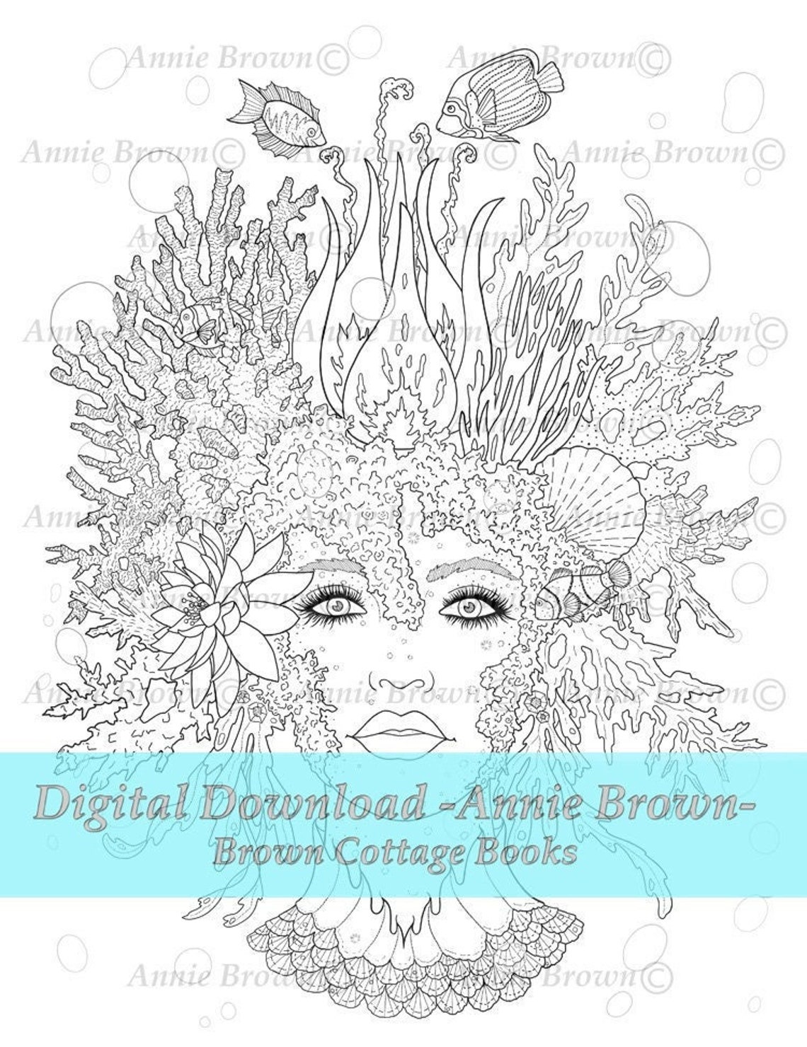 Mermaid Coloring Page Line Art Instant Download Printable - Etsy