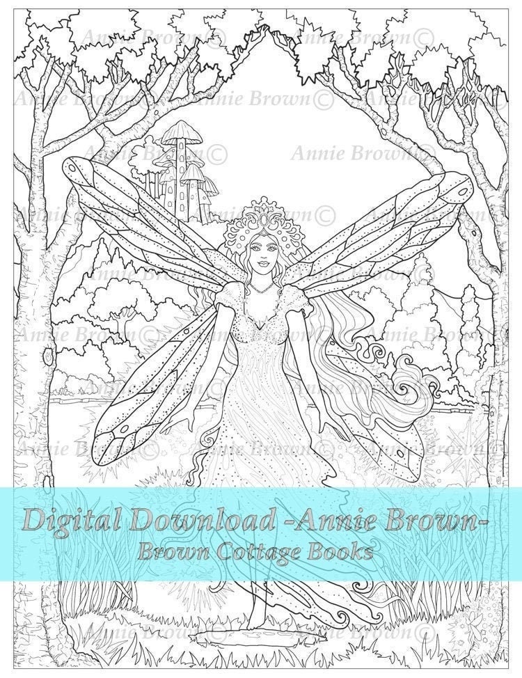 Fairy Coloring Page Fantasy Art Printable Download Line - Etsy