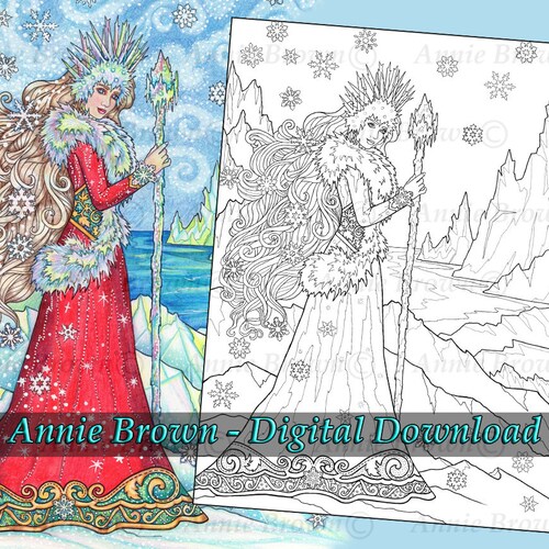 Snow Queen Coloring Page Fantasy Art Printable Download - Etsy
