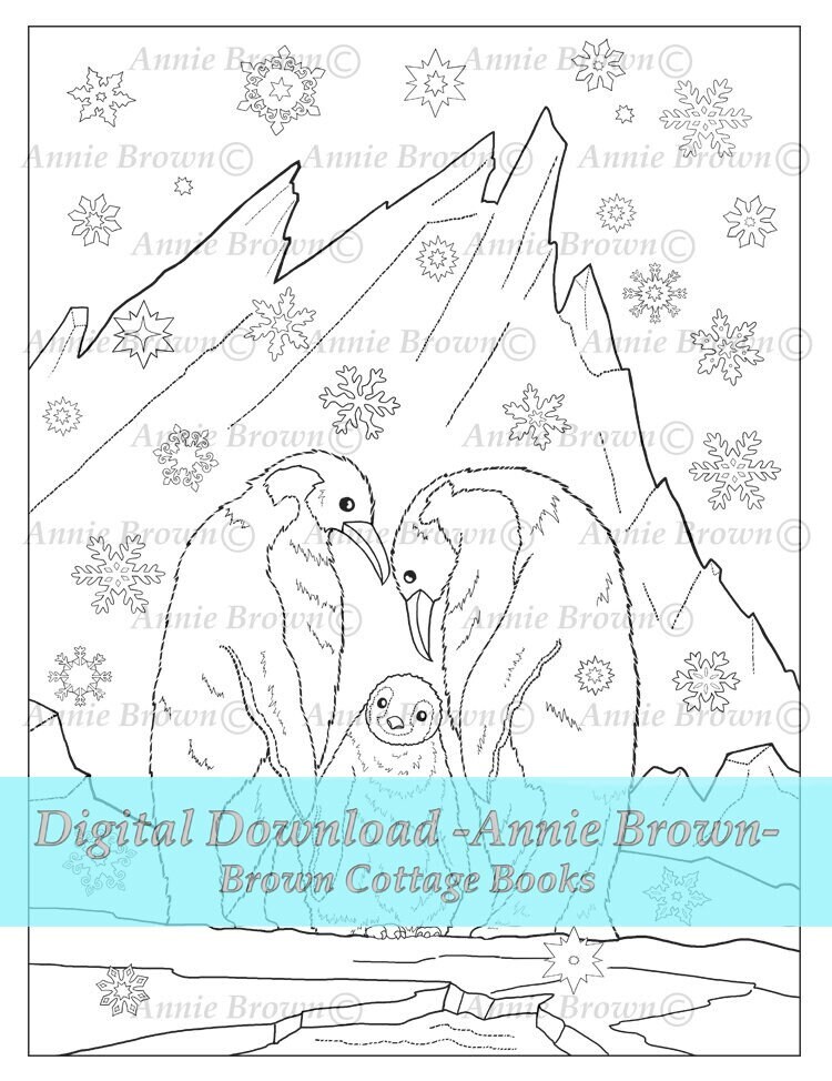 Penguins Animals Coloring Page Printable Download Arctic - Etsy