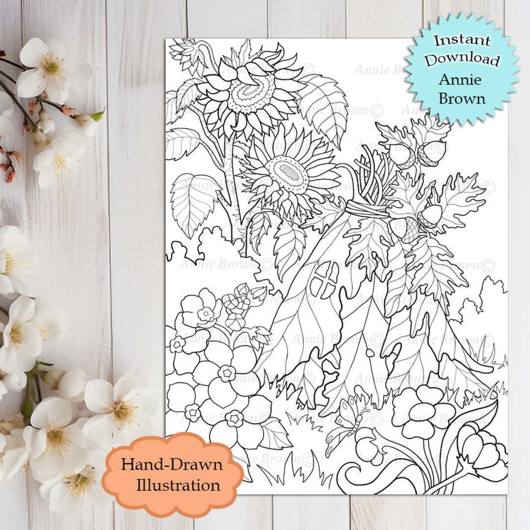Sunflower Teepee Coloring Page Instant Download Printable File Line Art ...