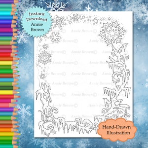 Icy Border Adult Coloring Pages Fantasy Printable Download Line Art Ice ...