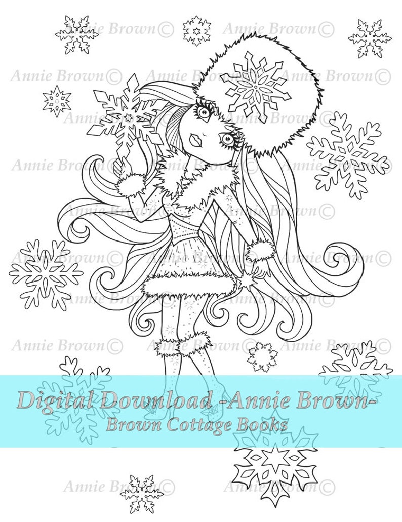 Snow Girl Coloring Page Fantasy Art Printable Download Line - Etsy