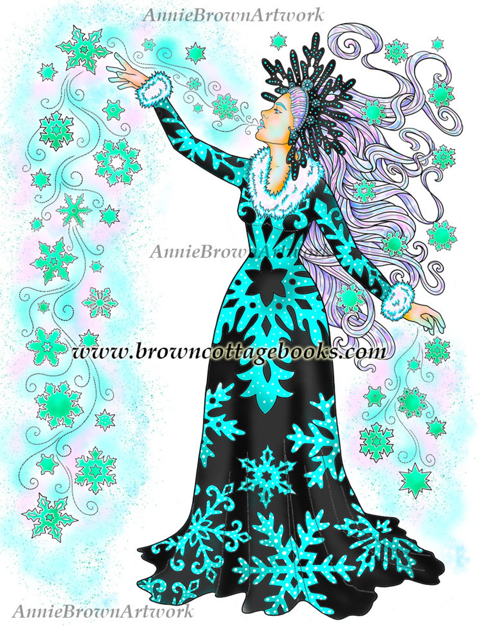 Snow Queen Coloring Page, Line Art, Snow Flakes, Instant Download ...