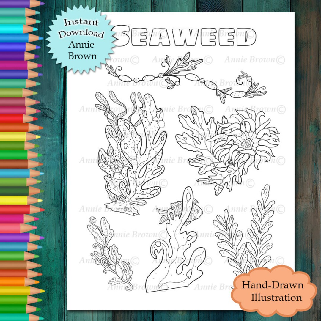 Coloring Page, Ocean, Plants, Line Art, Instant Download, Printable ...