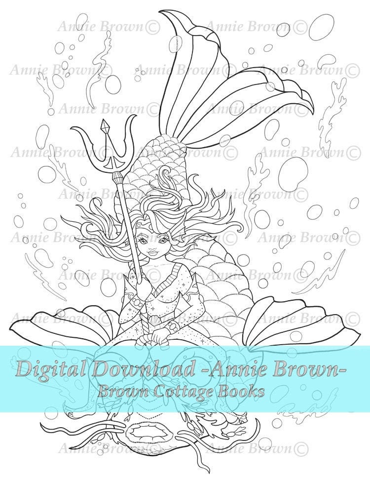 Mermaid Coloring Page Line Art Instant Download Printable - Etsy