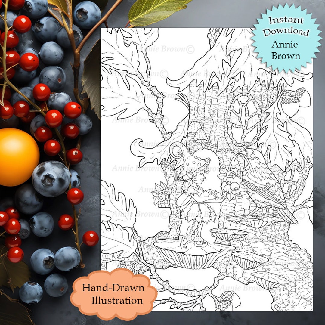 Fairy Tree House Coloring Page Instant Download Printable File Line Art ...