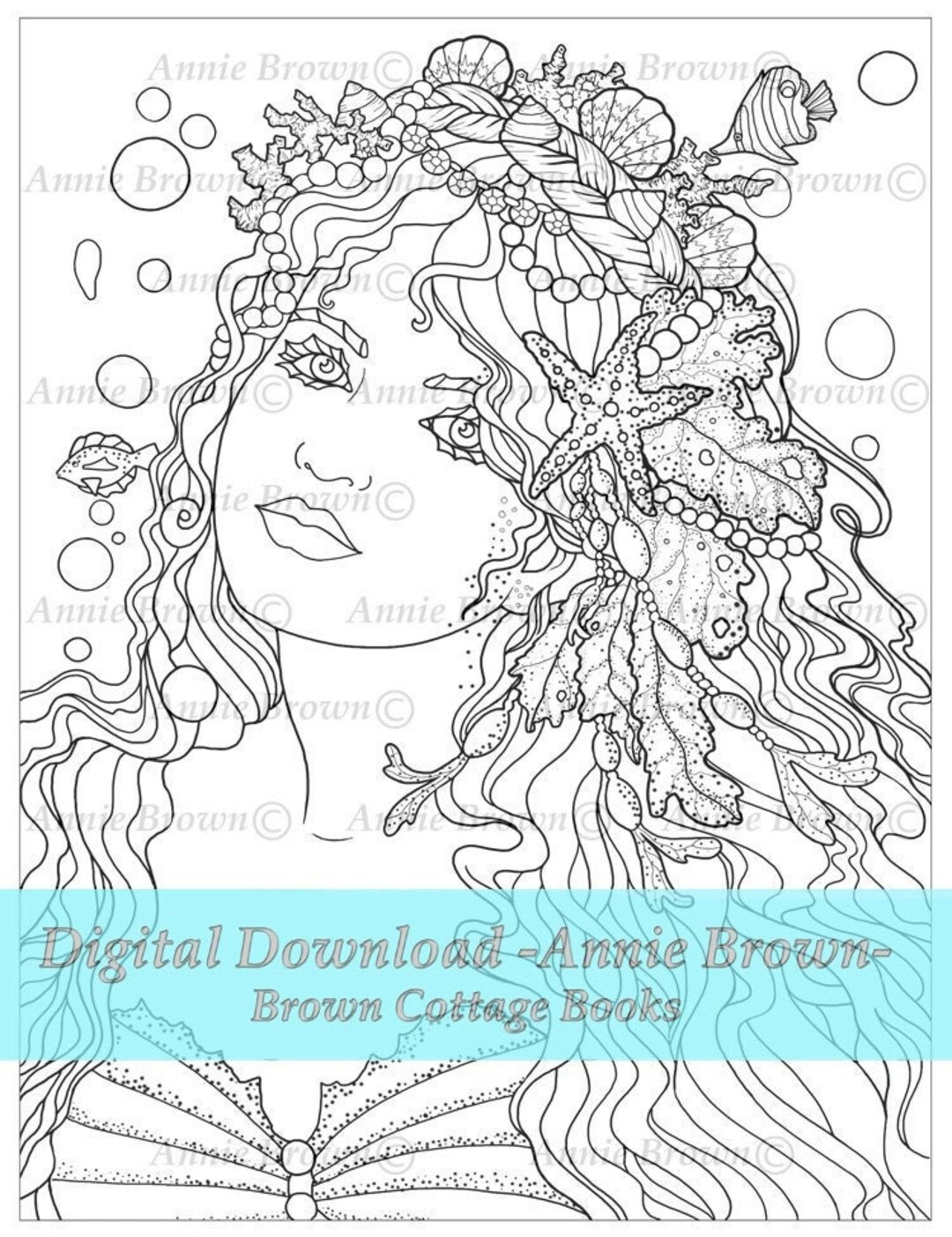 Mermaid Coloring Page Fantasy Art Printable Download Line - Etsy