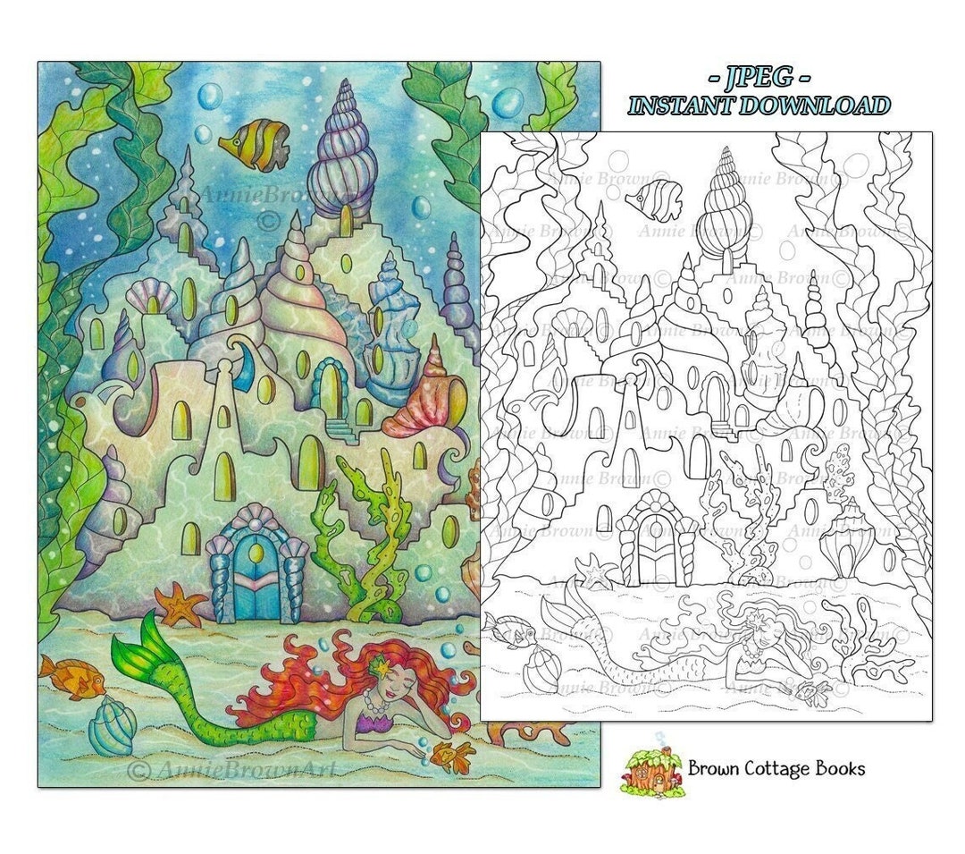 Mermaid Undersea Castle Coloring Page Instant Download Printable File ...