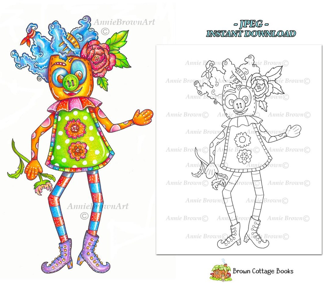 Button Nose Doll Coloring Page Instant Download Printable File JPEG by ...