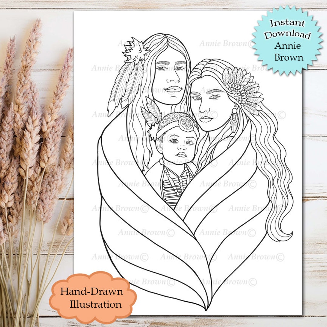Native Family Coloring Page Instant Download Printable File Line Art ...