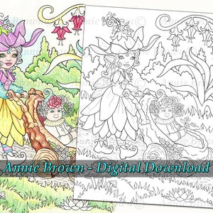 Fairies Coloring Page Fantasy Art Printable Download Line - Etsy