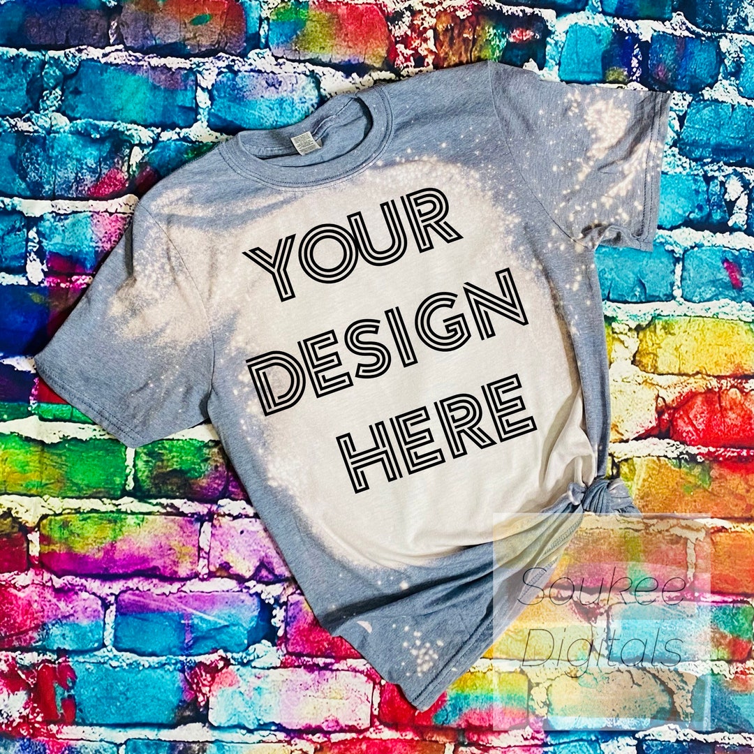 Bleached Gildan Softstyle Heather Indigo 64000 Shirt Mock Up Etsy