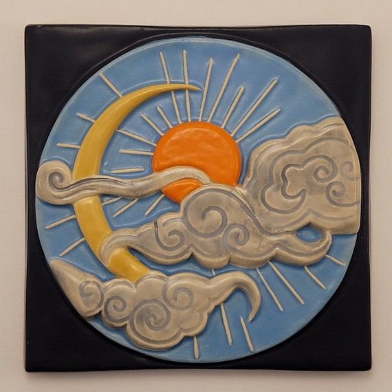 Sun and Moon Tile Handmade Ceramic Tile - Etsy
