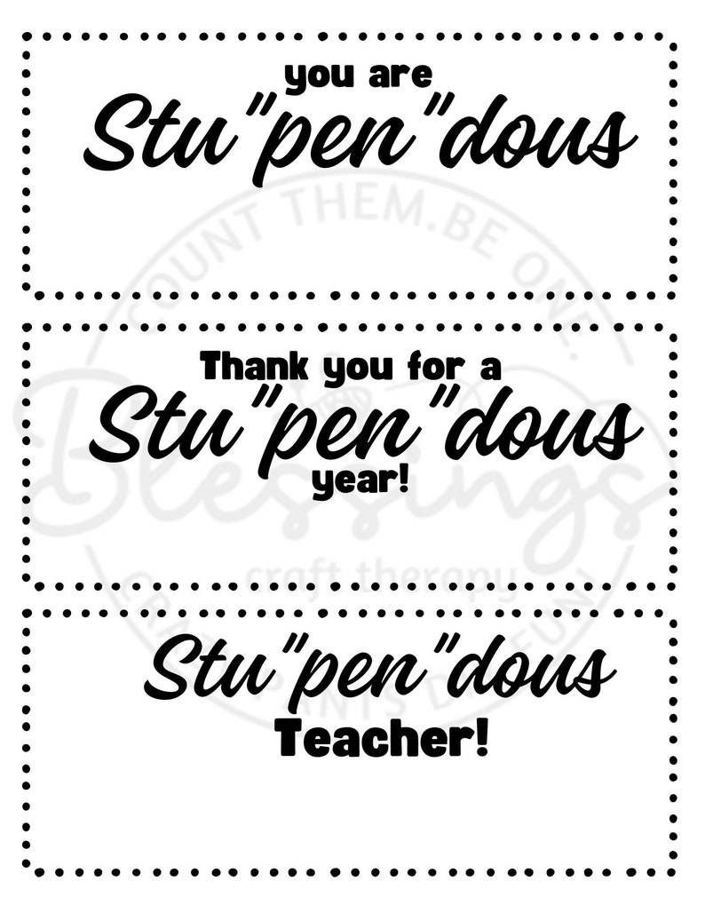 Printable Teacher Appreciate Pen Card PDF Stupendous Pen Cards. - Etsy