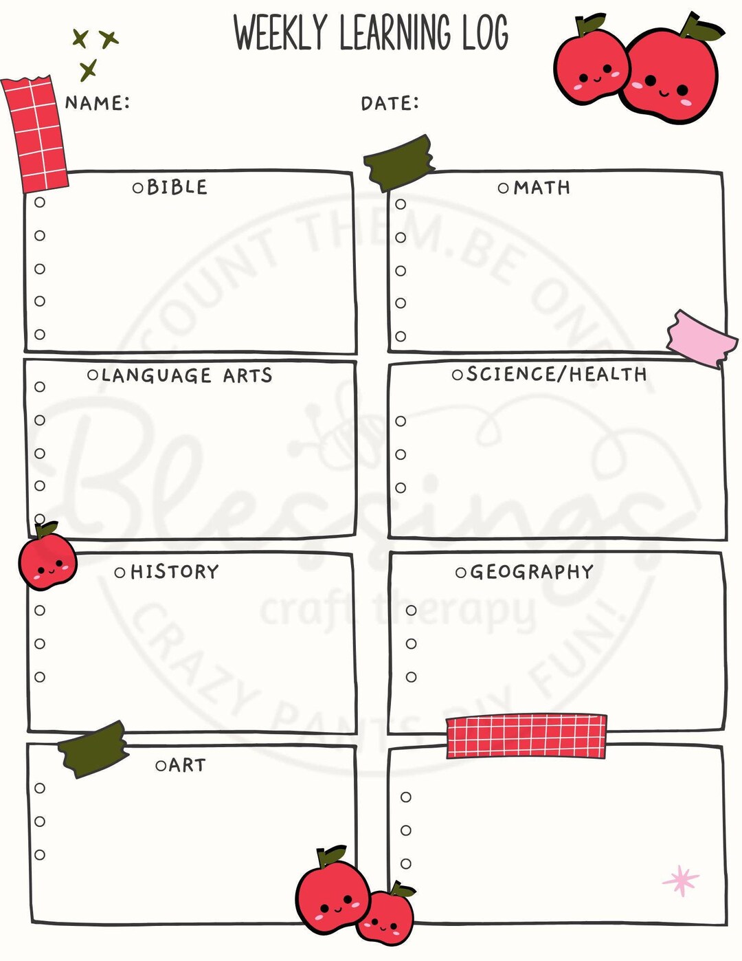 Learning Logs Printable PDF. Digital Download Weekly Learning Logs, One ...