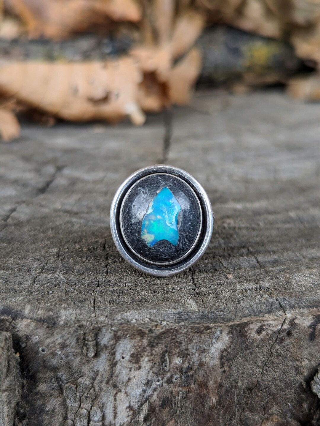 Galaxy Opal Ring, Shadowbox Border, Sterling Silver, Size 6.5 - Cantera Opal Ring, Flashy Opal ...
