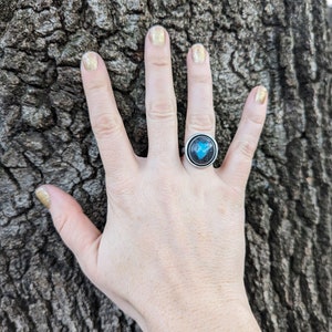 Galaxy Opal Ring, Shadowbox Border, Sterling Silver, Size 6.5 - Cantera Opal Ring, Flashy Opal ...
