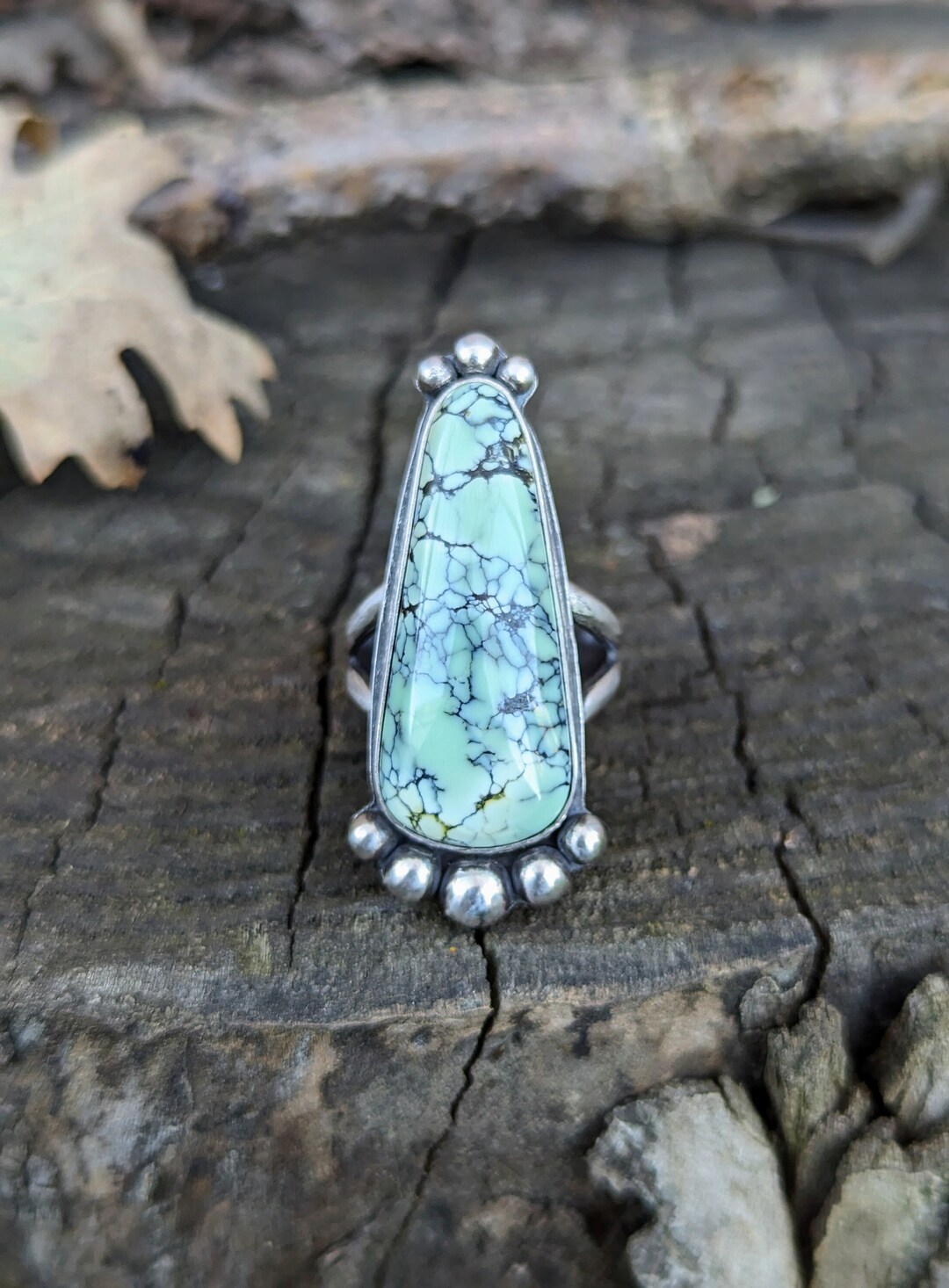 New Lander Variscite Ring, Double Split Band, Sterling Silver, Size 7.5 ...