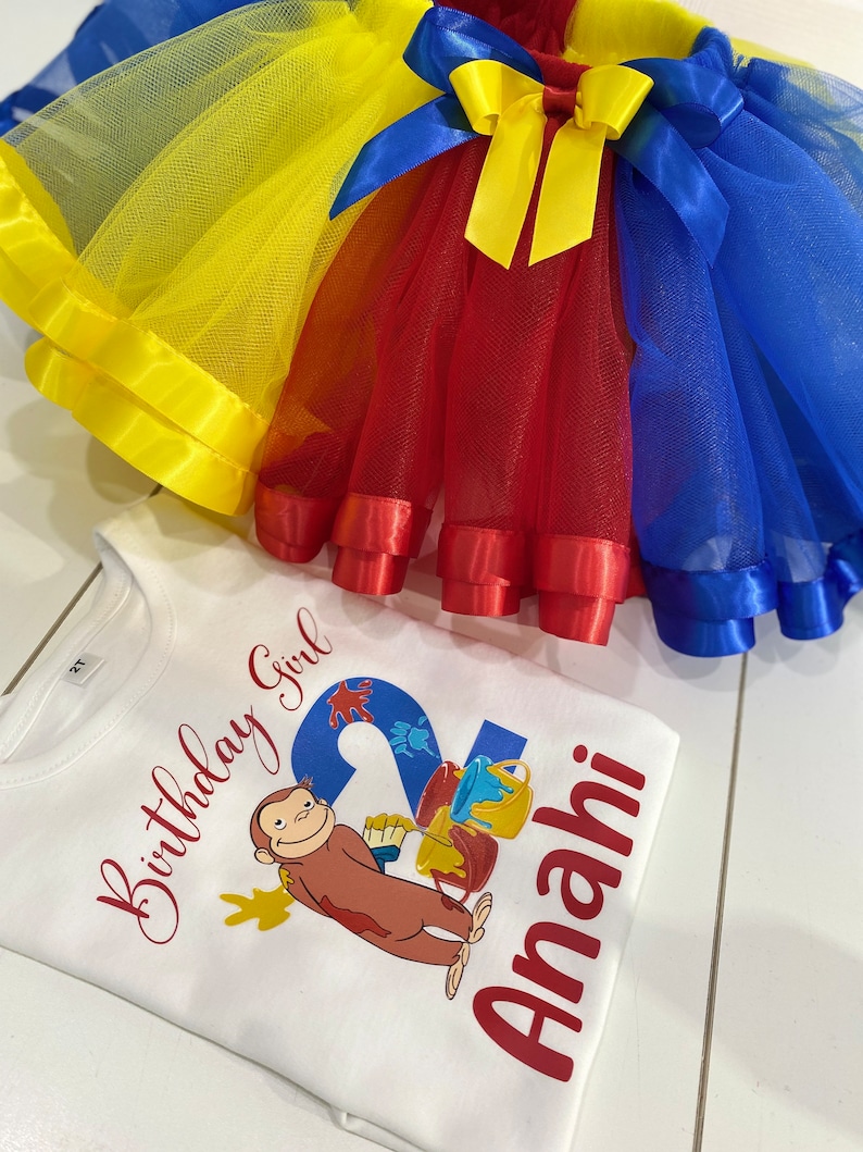 Cute Curious George Tutu Set, Multicolor Curious George Tutu, Curious ...