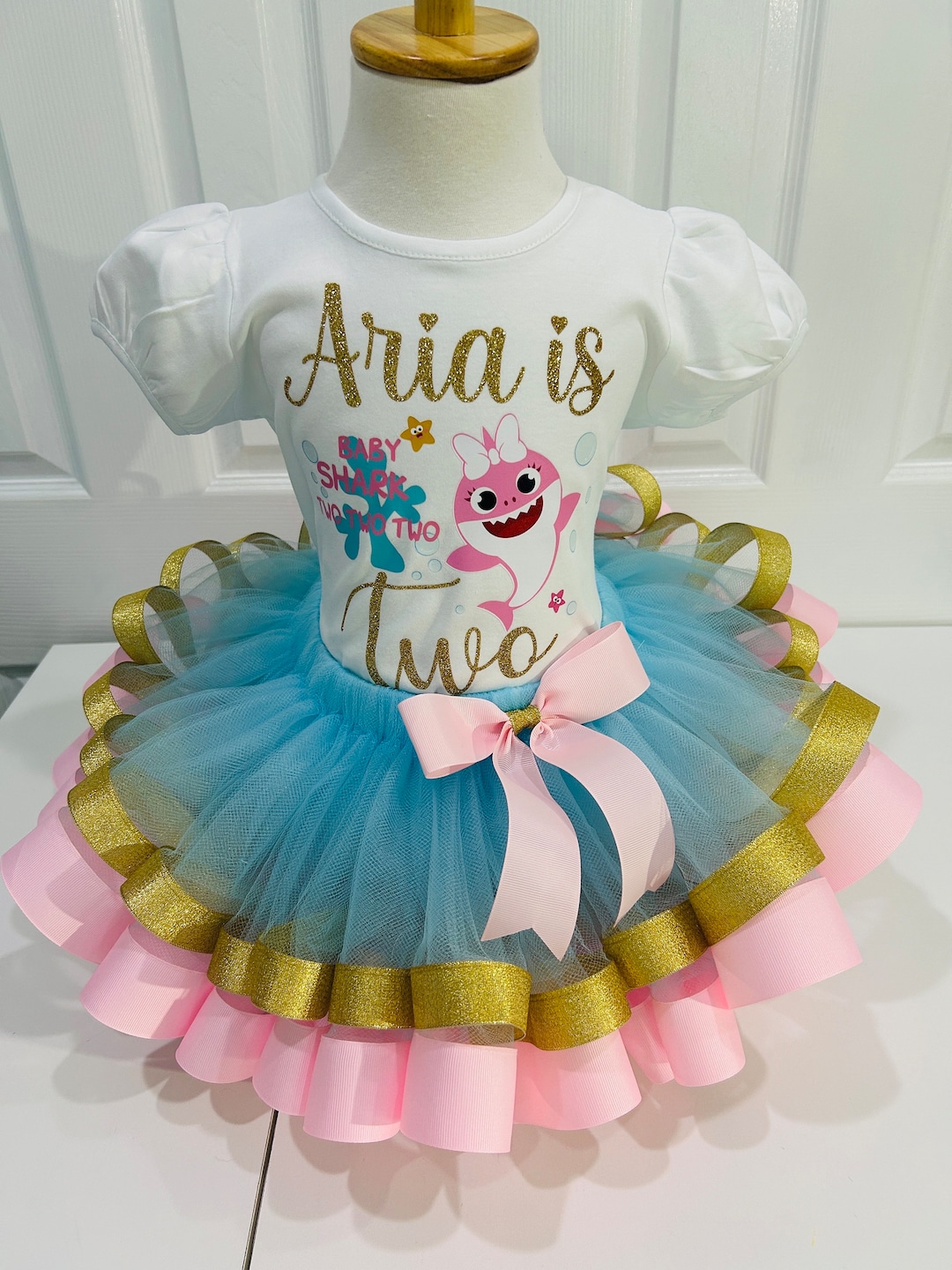 Beautiful Baby Shark Tutu Set, Sky Blue and Pink Baby Shark Outfit, Baby Shark Birthday Girl ...