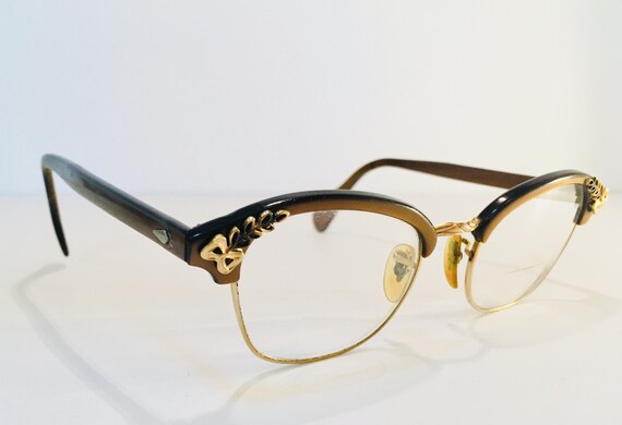Bronze and Gold Glasses Frames with Case Vintage 1960s - Gem