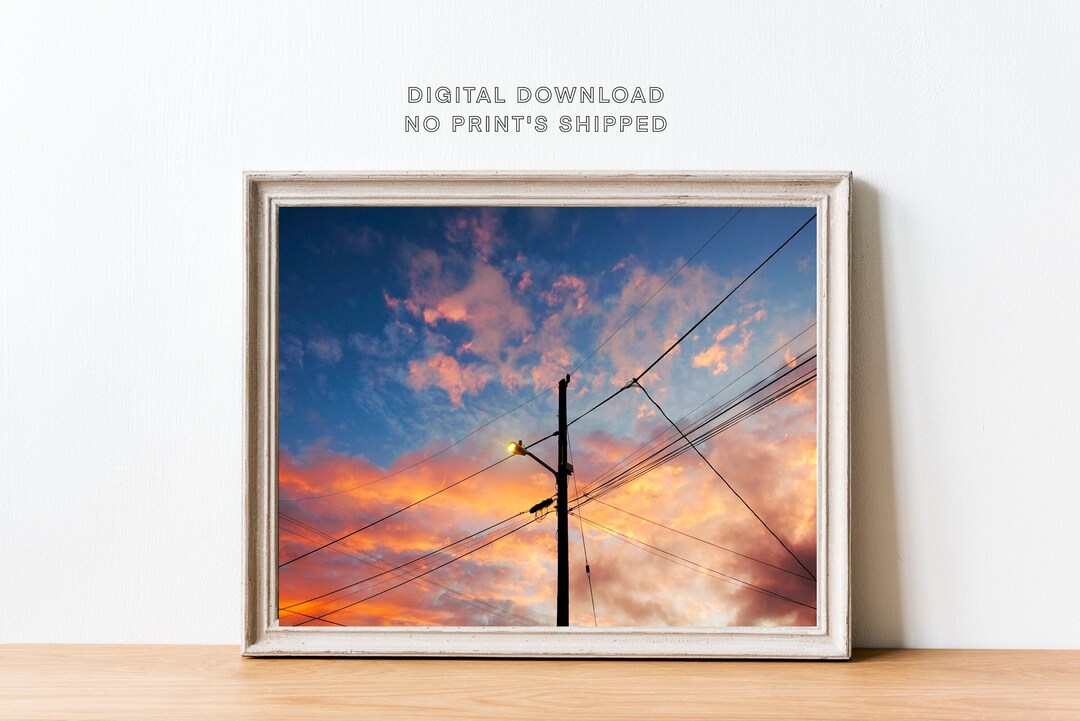 Color of Sunset Sky Streetlight Print, Photography Art (digital ...